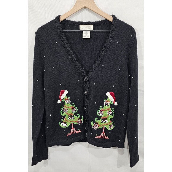Mandal Bay | Sweaters | Vintage Mandal Bay Black Christmas Cardigan ...